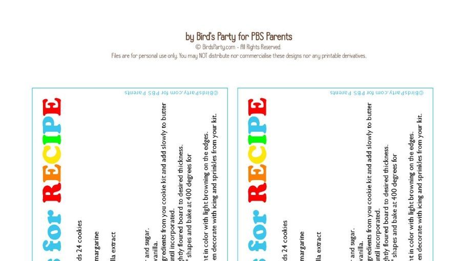 ABCs & 123s Cookie Favor Recipe Cards | Kids… | PBS KIDS for Parents