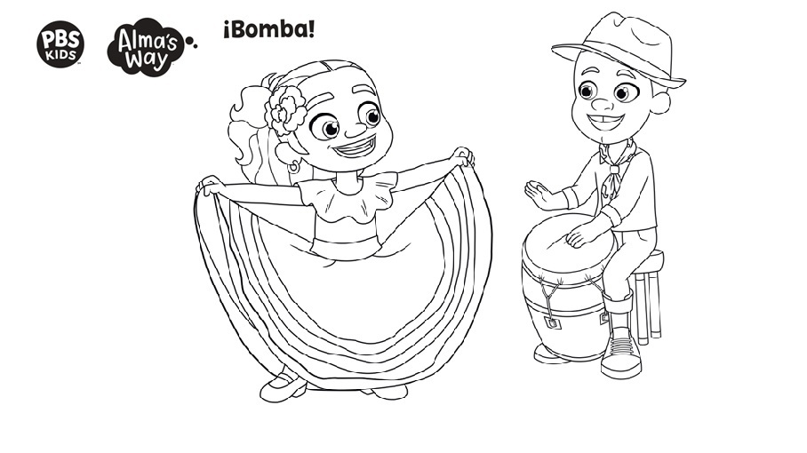 Alma's Way Bomba Coloring Page | Kids Coloring… | PBS KIDS for Parents