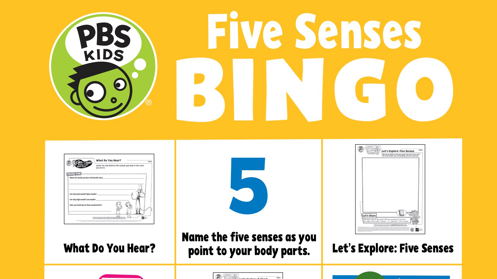 Learn Along Bingo for Ages 2-5: Five Senses |… | PBS KIDS for Parents