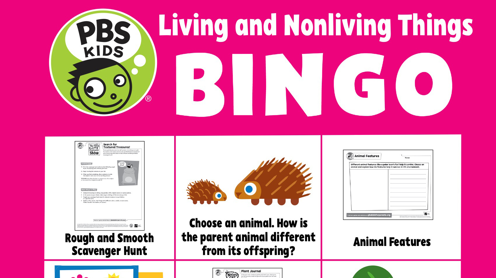 Learn Along Bingo for Ages 6-8: Living and… | PBS KIDS for Parents