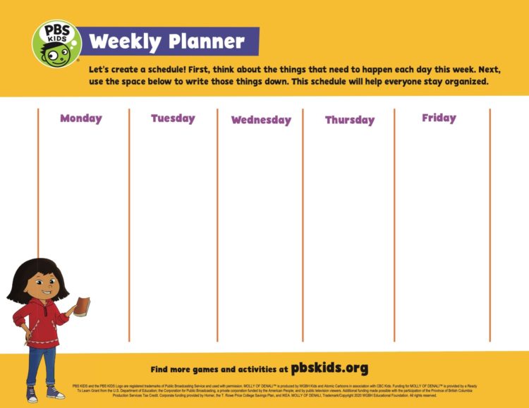 Weekly Planner Chart Kids Coloring Pages PBS KIDS For Parents