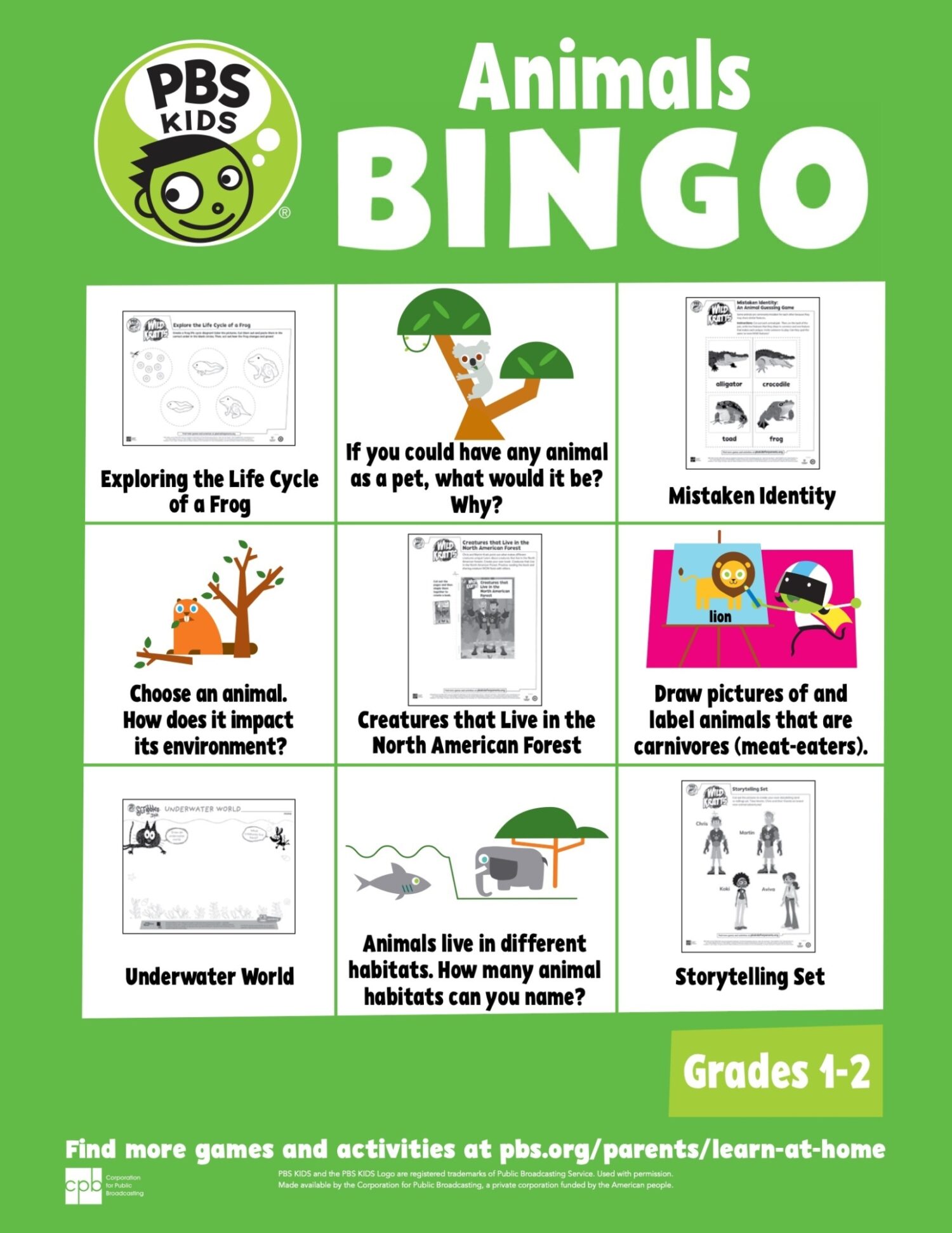 Learn Along Bingo for Ages 6-8: Animals | Kids… | PBS KIDS for Parents