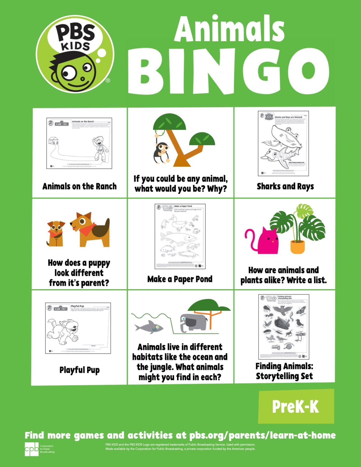 Learn Along Bingo for Ages 2-5: Animals | Kids… | PBS KIDS for Parents