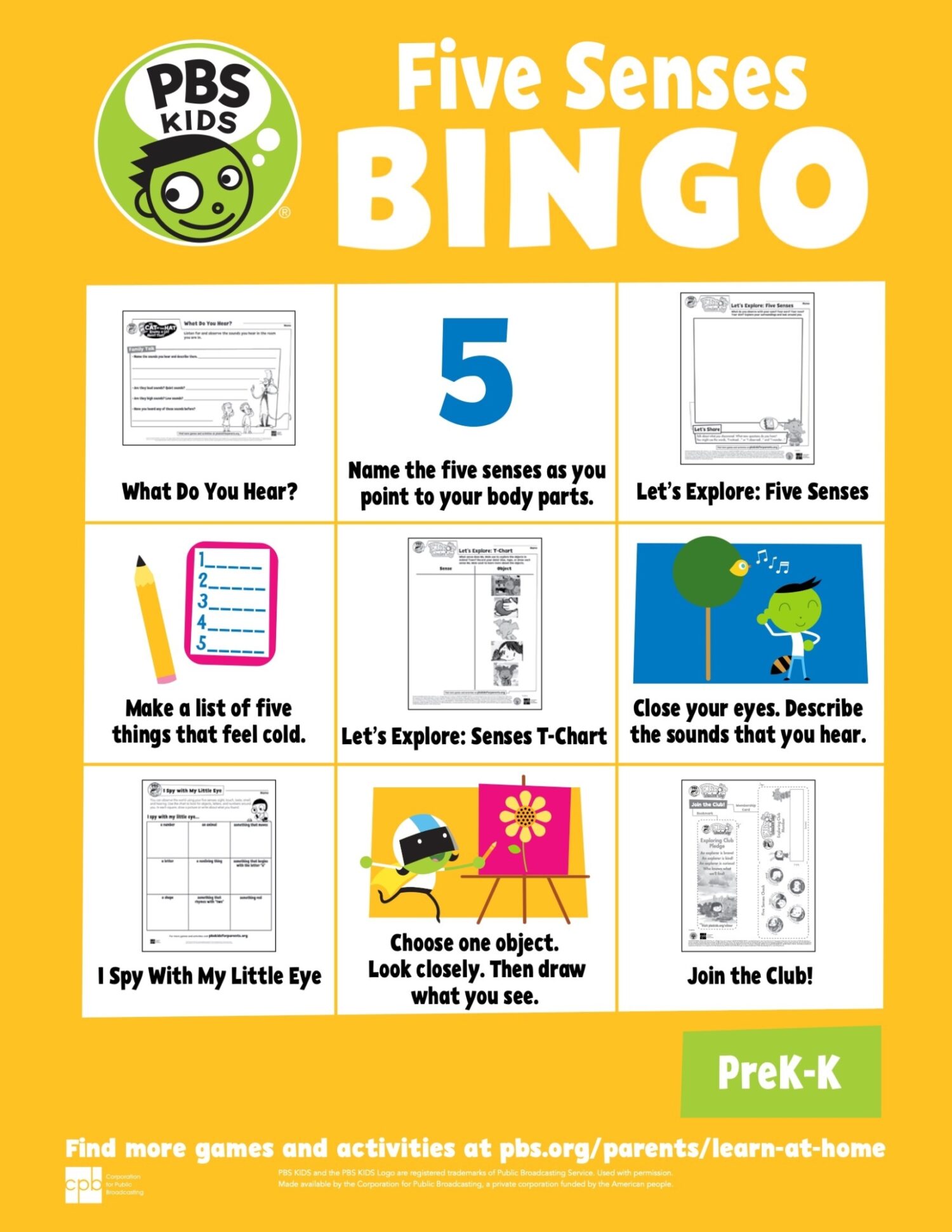 Learn Along Bingo for Ages 2-5: Five Senses |… | PBS KIDS for Parents