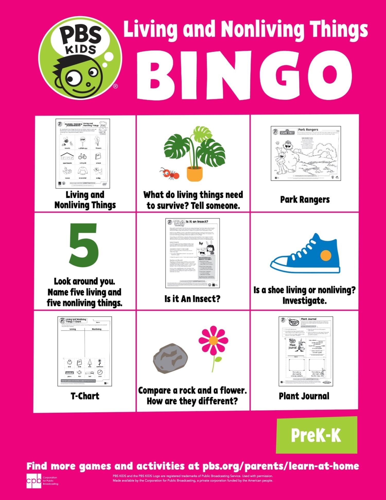 Learn Along Bingo for Ages 2-5: Living and… | PBS KIDS for Parents