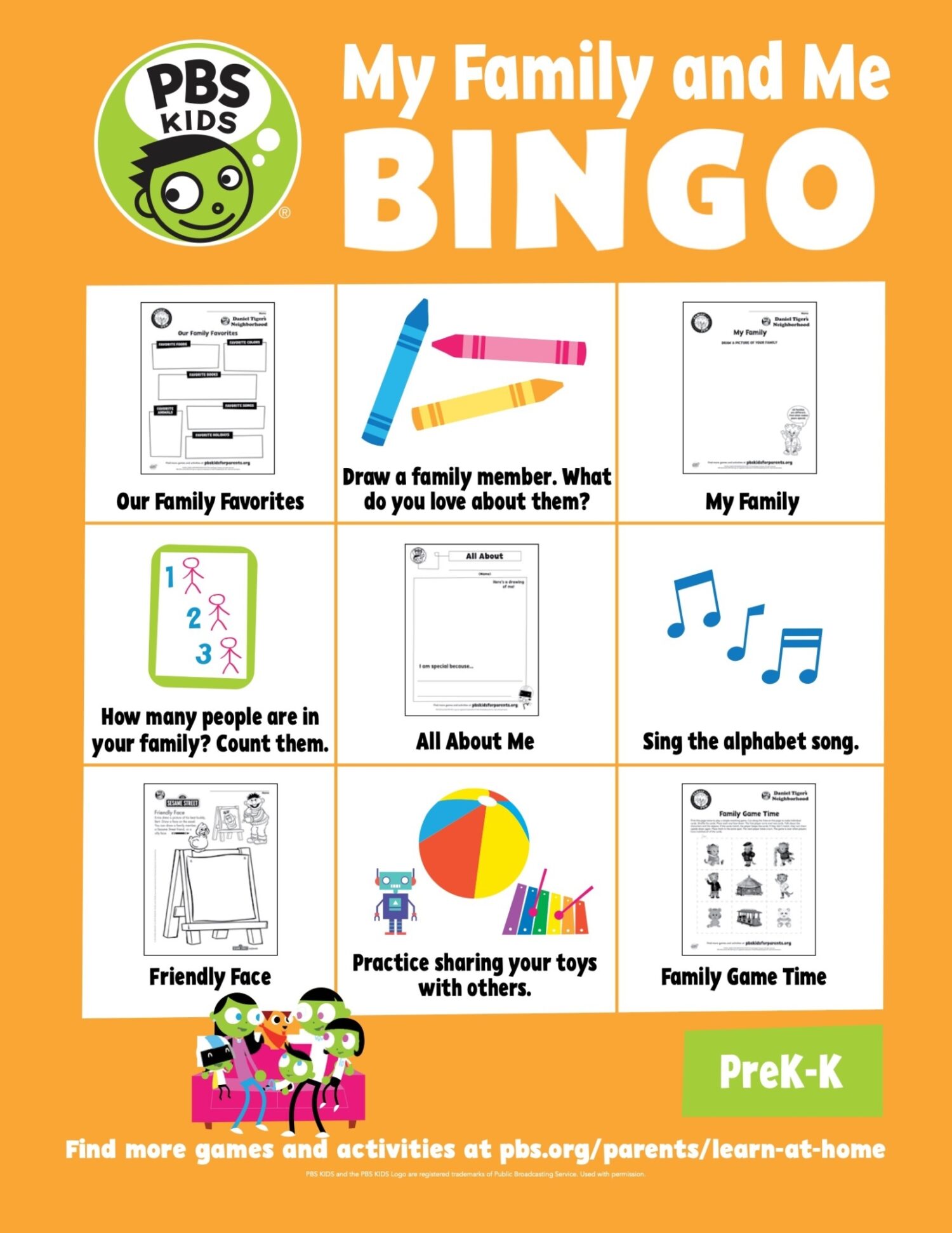 Learn Along Bingo for Ages 2-5: My Family and… | PBS KIDS for Parents