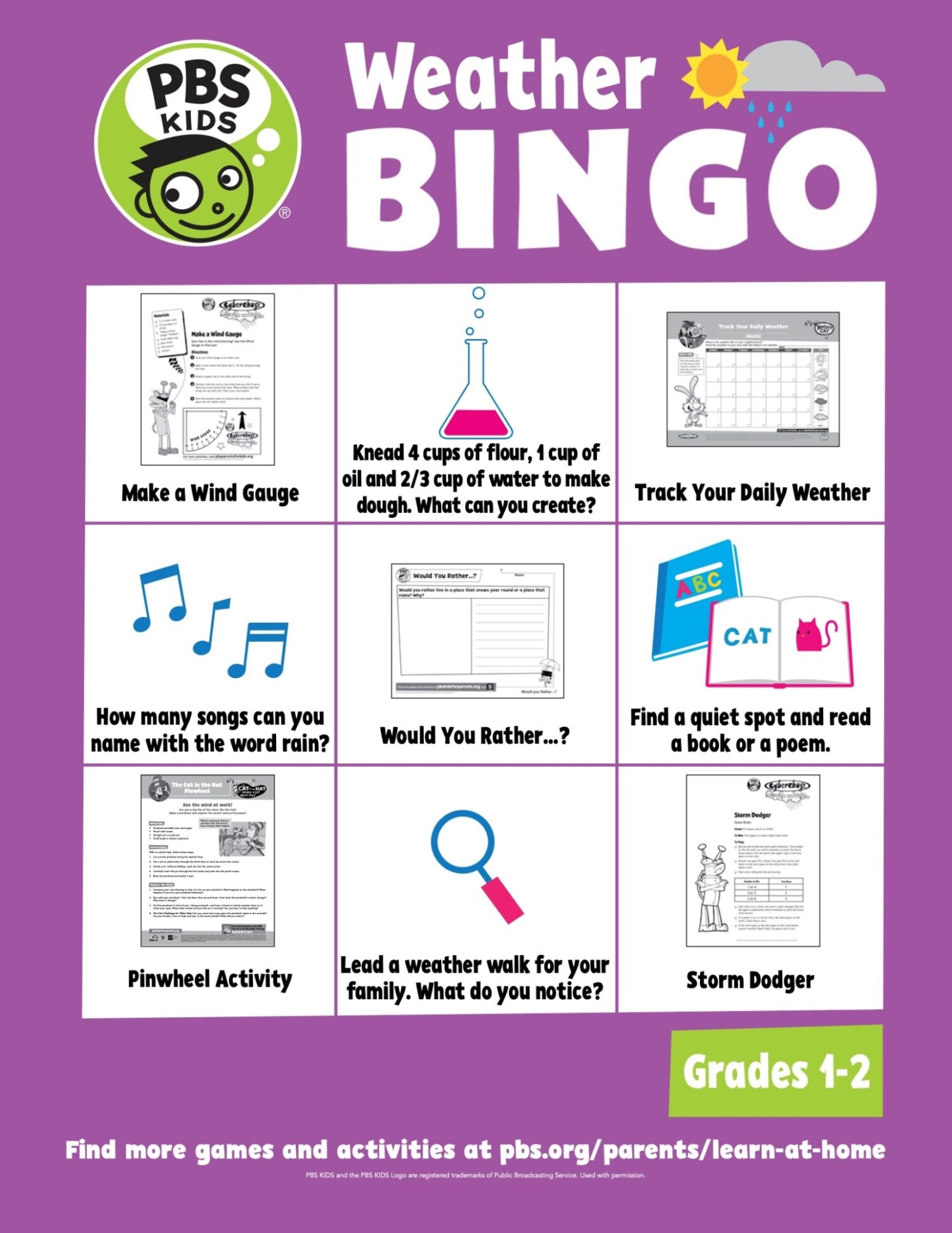 Learn Along Bingo for Ages 6-8: Weather | Kids… | PBS KIDS for Parents