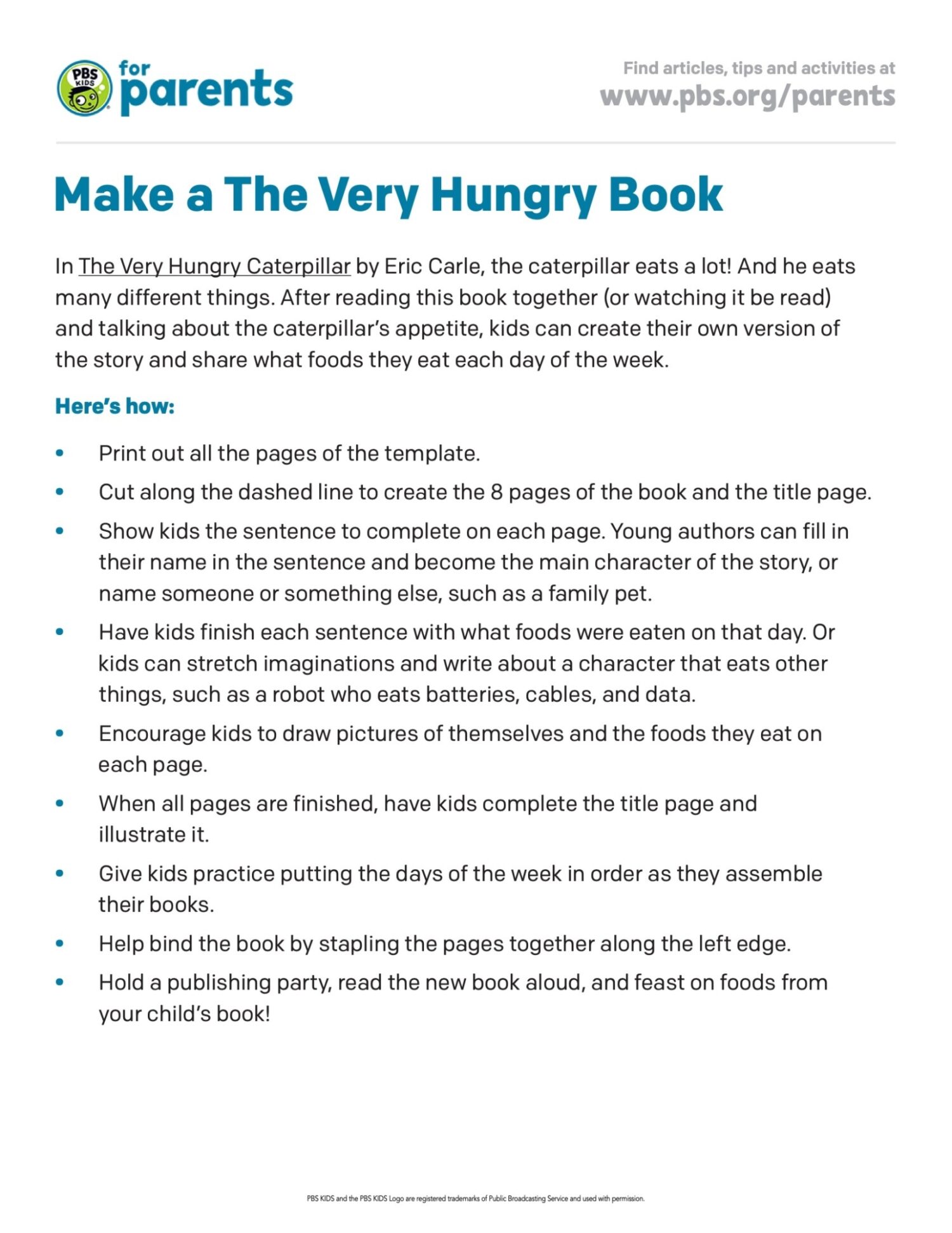 Make a The Very Hungry Book | Kids Coloring… | PBS KIDS for Parents