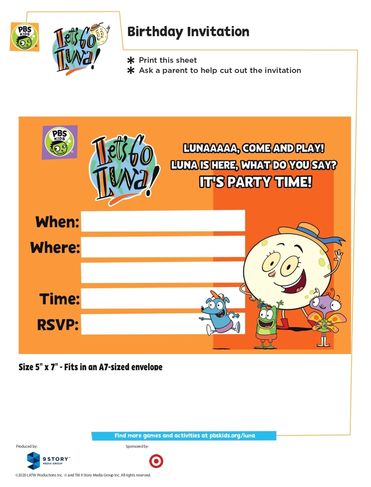 Let's Go Luna! Birthday Invitation | Kids… | PBS KIDS for Parents