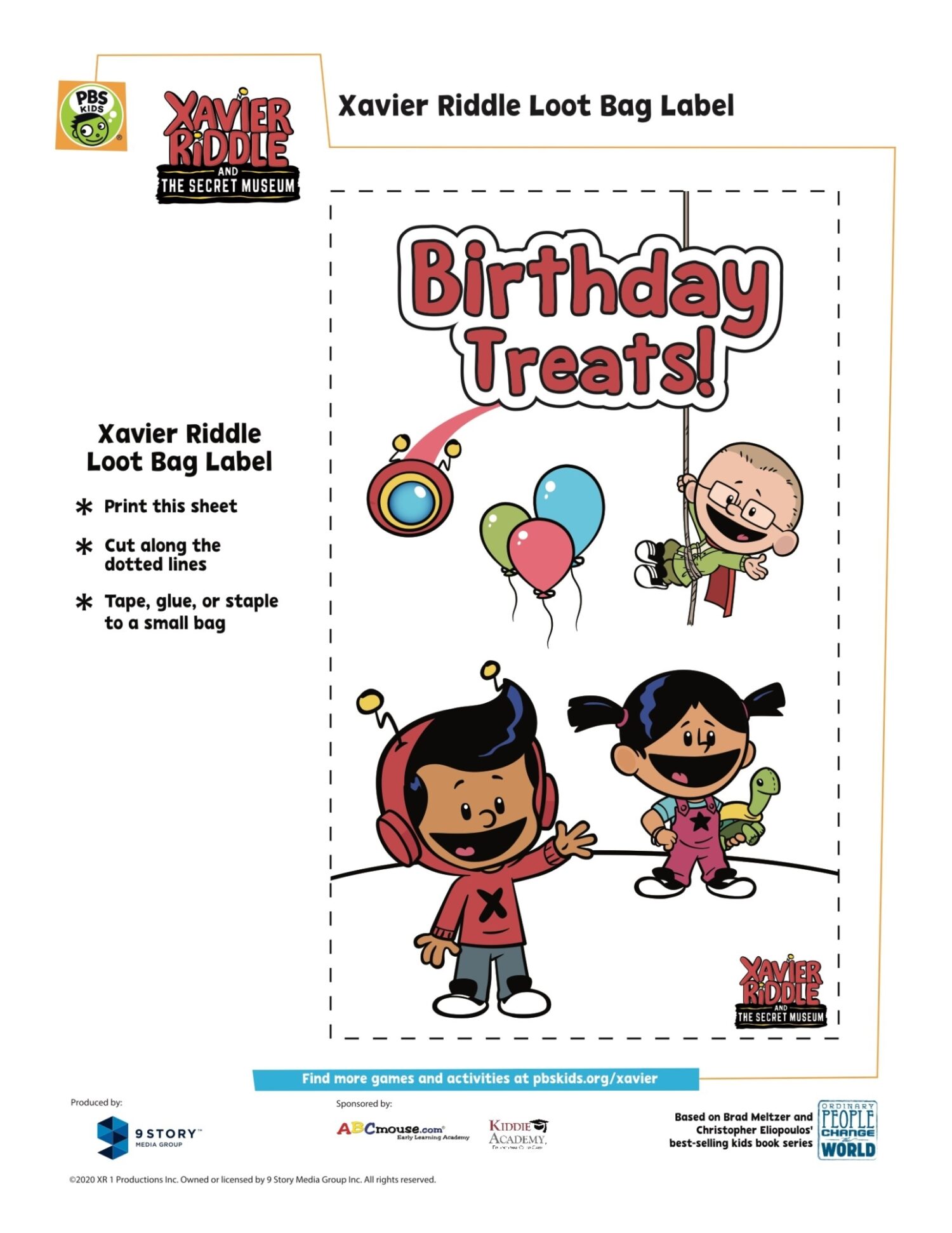 Xavier Riddle Party Bag Label | Kids Coloring… | PBS KIDS for Parents