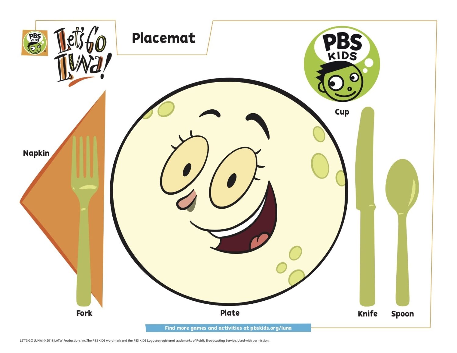 Let's Go Luna! Placemat | Kids Coloring Pages | PBS KIDS for Parents